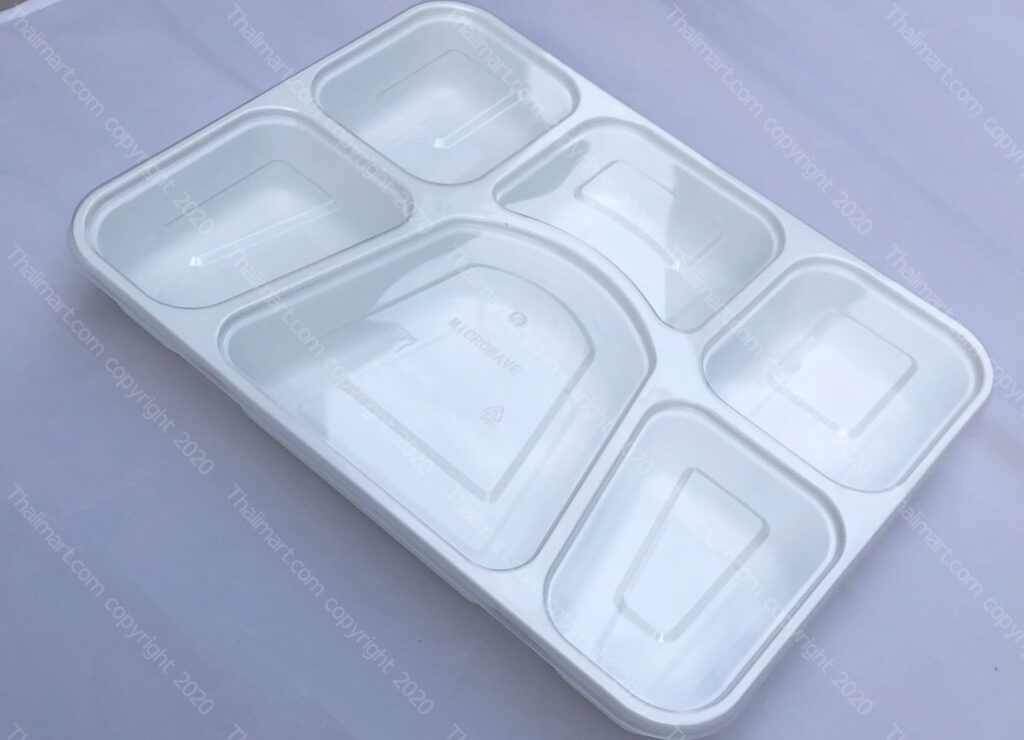 White 6 Compartment Plate with Lid (100 Plates) - Thalimart.com ...