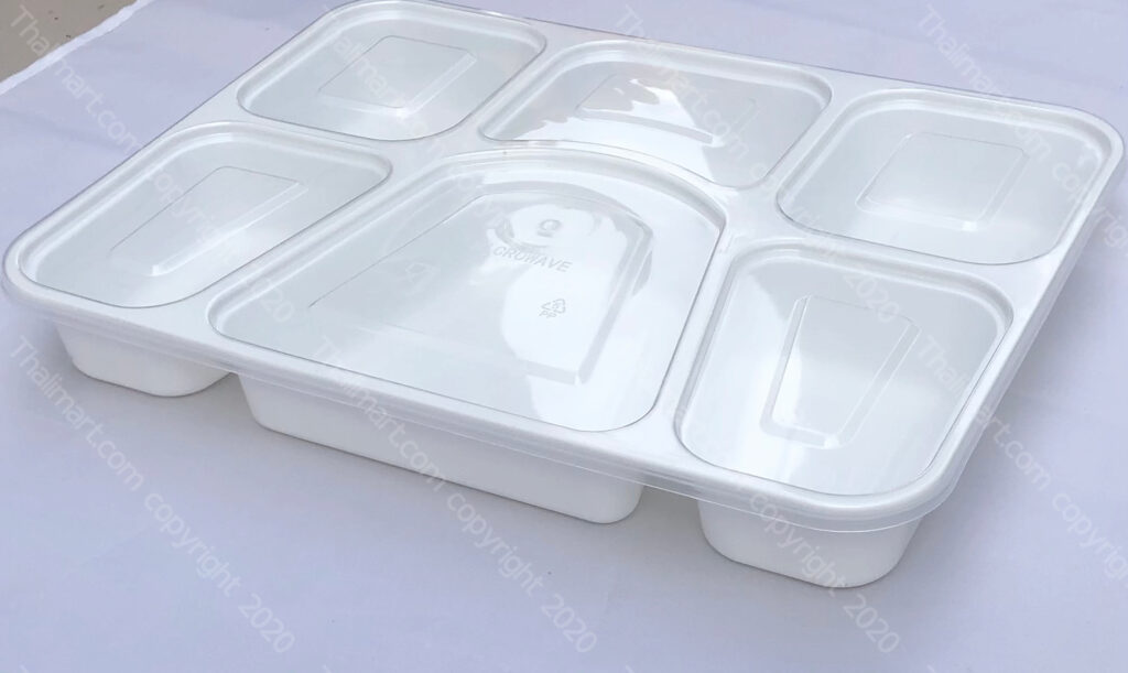 White 6 Compartment Plate with Lid (100 Plates) - Thalimart.com ...